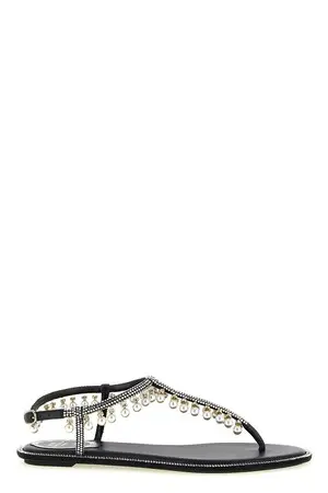 Rene Caovilla Diana Satin Flat Sandals - White/black