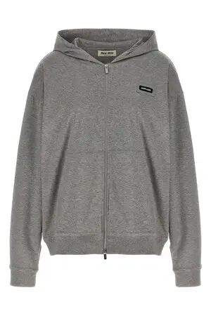 Miu Miu Cotton Mélange Logo Hoodie - Gray
