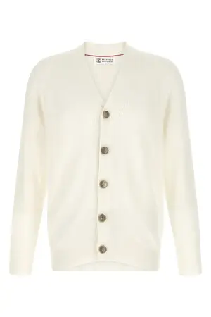 Brunello Cucinelli English Ribbed Cardigan - White