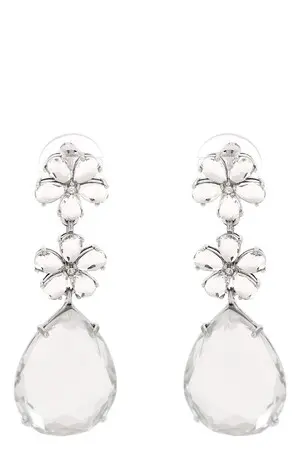 SELF-PORTRAIT Crystal Flower Tiered Earrings - Silver