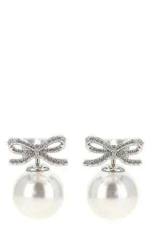 SELF-PORTRAIT Crystal Bow Pearl Back Earrings - Silver