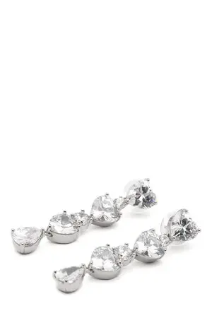SELF-PORTRAIT Crystal Heart Tiered' Earrings - Silver