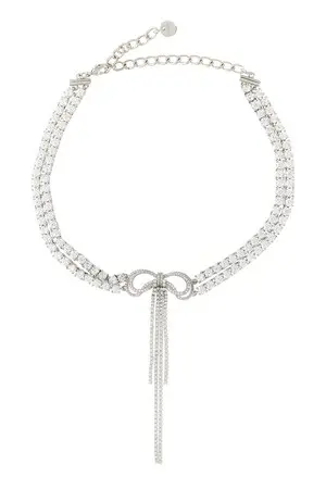 SELF-PORTRAIT Double Crystal Bow' Necklace - Silver