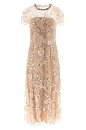 SELF-PORTRAIT Flower Sequin Embellished Midi Dress