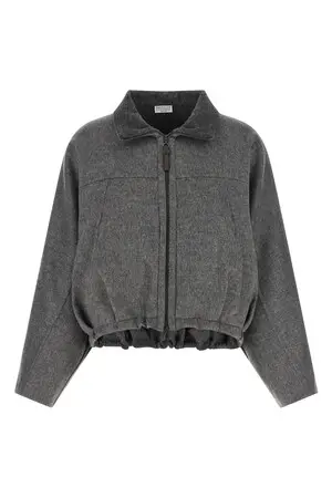Brunello Cucinelli Shiny Zipper Pull' Jacket - Gray