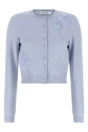 SELF-PORTRAIT Flower Knit Cardigan - Light Blue