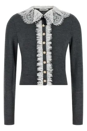 SELF-PORTRAIT Lace Collar Knit Cardigan