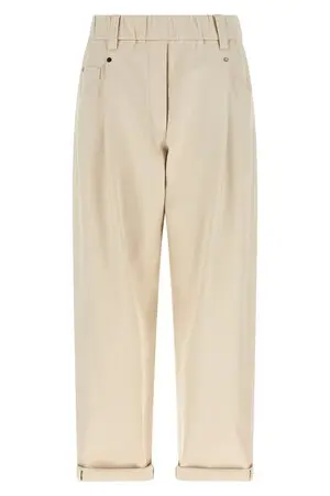 Brunello Cucinelli Stretch Cotton Baggy Pull-on Trousers - Beige