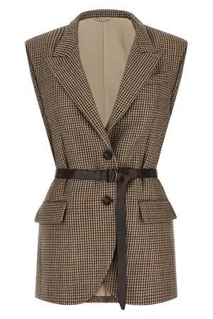 Brunello Cucinelli Houndstooth Belted Vest - Beige