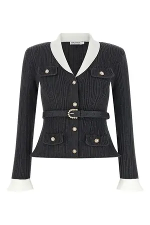 SELF-PORTRAIT Ribbed Cardigan - Gray