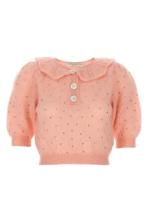 Alessandra Rich Rhinestone Embellished Mohair Blend Sweater