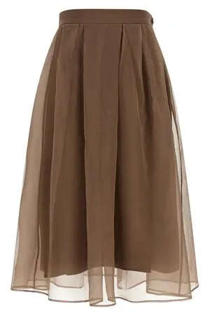 Brunello Cucinelli Crispy Silk Midi Skirt - Brown
