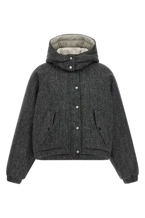 Brunello Cucinelli Shiny Zipper Pull' Down Jacket - Gray