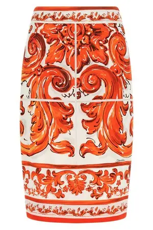 Dolce & Gabbana Maiolica Silk Midi Skirt