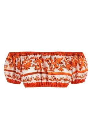 Dolce & Gabbana Maiolica Print Cotton Poplin Crop Top