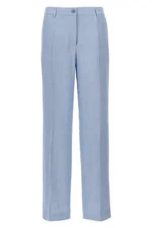 P.a.r.o.s.h Viscose Linen Blend Straight Leg Trousers - Light Blue