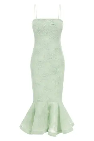 ROTATE BY BIRGER CHRISTENSEN Flower Mesh Flounce Midi Dress
