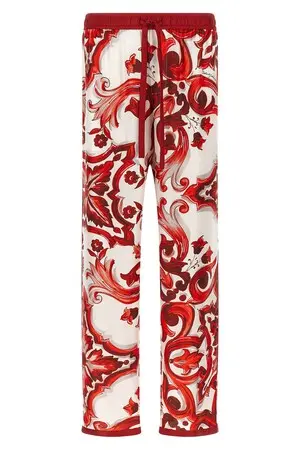 Dolce & Gabbana Maiolica Print Silk Twill Trousers - Red