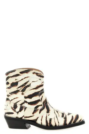 GANNI Western Ankle Boots - Beige