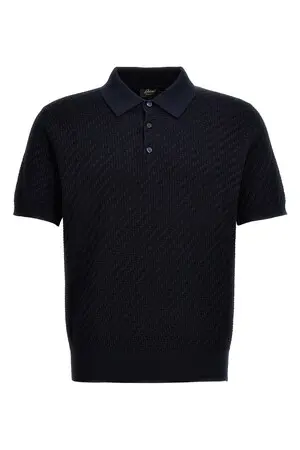 Brioni Woven Knit Polo Shirt - Blue