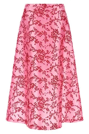 Alberta Ferretti Floral Print Silk Blend Midi Skirt - Pink