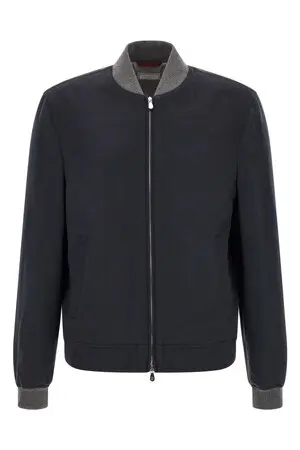 Brunello Cucinelli Light Flannel Bomber Jacket - Blue