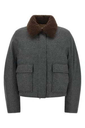 Brunello Cucinelli Shearling Collar Cropped Jacket - Gray