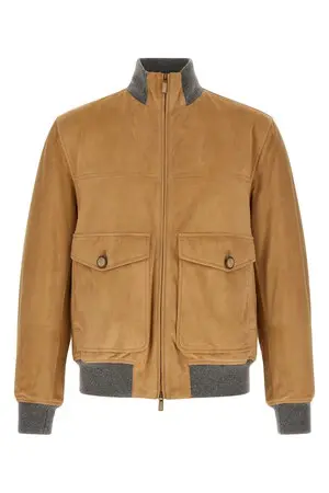 Brunello Cucinelli Suede Bomber Jacket - Beige