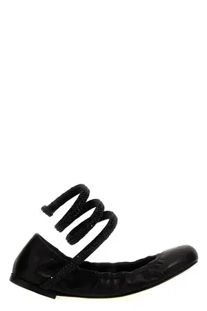 Rene Caovilla Cleo Leather And Satin Ballet Flats - Black