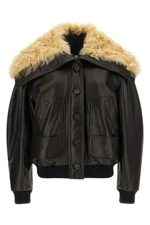 Attico Shearling Neck Bomber Jacket
