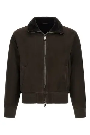 GIORGIO BRATO Suede Bomber Jacket - Brown