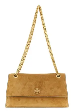 Tory Burch Kira Turnlock Suede Shoulder Bag - Brown