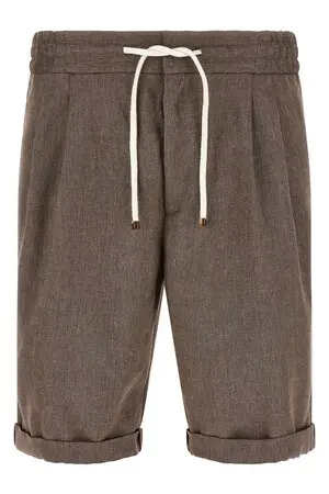 Brunello Cucinelli Linen And Virgin Wool Bermuda Shorts - Brown