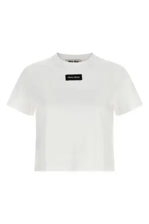 MIU MIU MIU MIU Logo Patch Cropped T-Shirt