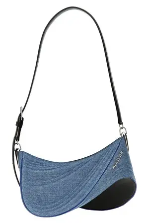 MUGLER Medium Denim Spiral Curve 01' Shoulder Bag - Blue