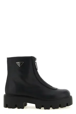 Prada Zipped Calf Leather Ankle Boots