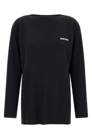 Miu Miu Virgin Wool Boat Neck Sweater - Black