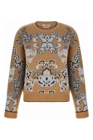 Twin-set Jacquard Wool Blend Sweater - Brown