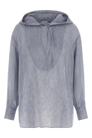 Brunello Cucinelli Linen-silk Hooded Shirt - Light Blue