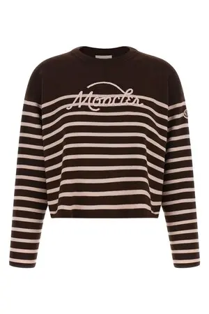 Moncler Striped Virgin Wool Sweater With Embroidery - White