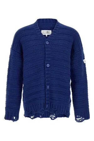 MAISON MARGIELA Distressed Wool Blend Cardigan - Blue