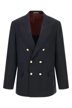 Brunello Cucinelli Silk Twill And Linen Délavé Blazer - Blue