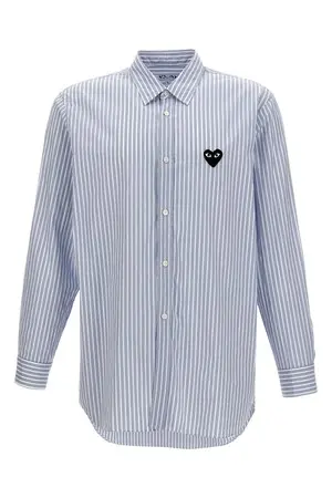 Play Comme Des Garcon Logo Patch Striped Shirt