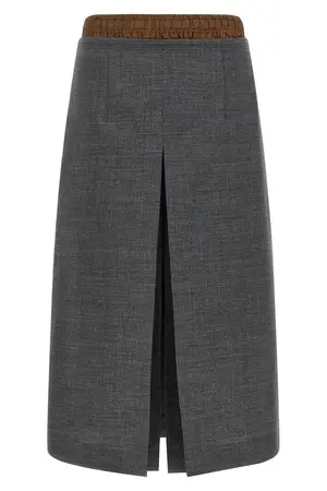 Prada Virgin Wool Double Layer Midi Skirt