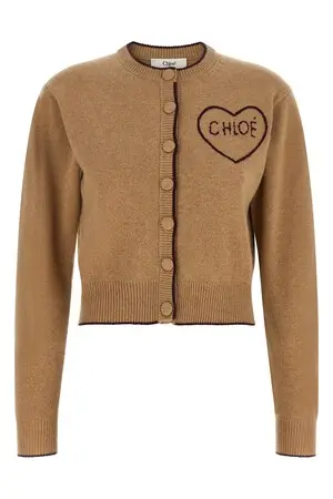Chloé Heart Intarsia Cardigan - Beige