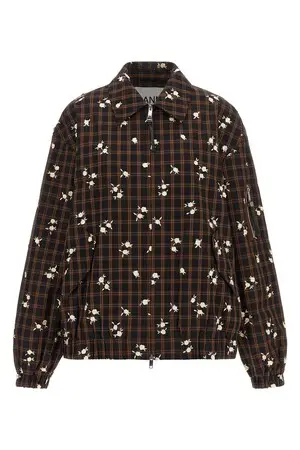 GANNI Check Flower Bomber Jacket