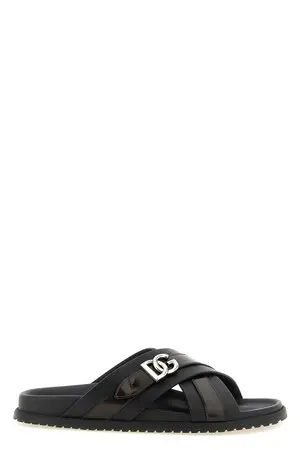Dolce & Gabbana Leather Dg Casual Sandals - Black