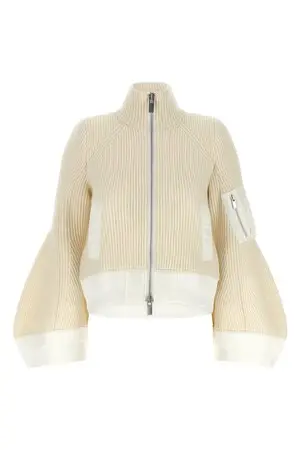Sacai Nylon Twill X Wool Knit' Blouson - White