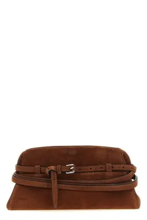 Moschino Tie Me Large Suede Clutch - Brown