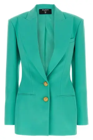 Balmain Logo Button Double-breasted Blazer - Light Blue